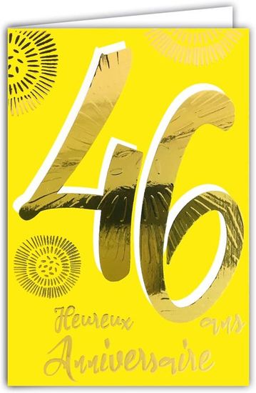 Carte Anniversaire 46 ans en Or Doré Brillant en Relief Texturé pour ...
