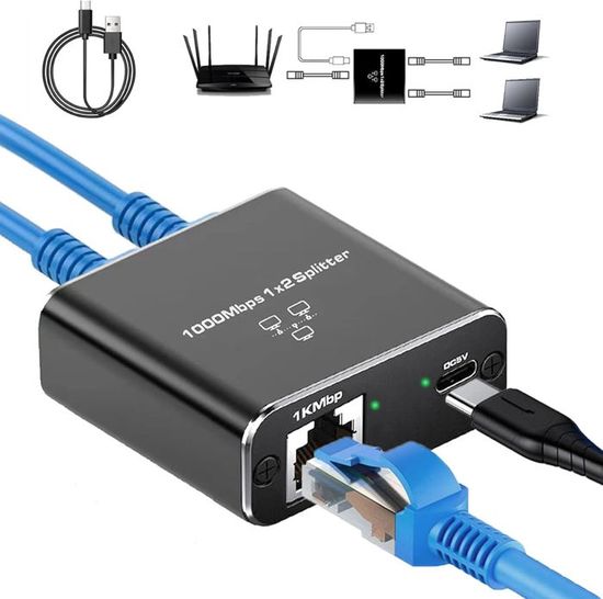Switch Ethernet 1 à 2 1000Mbps Multiprise RJ45 Network Network Splitter ...