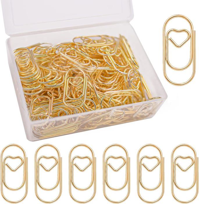 Lot De 130 Trombones En Forme De Cœur Doré Avec Boîte Transparente ...