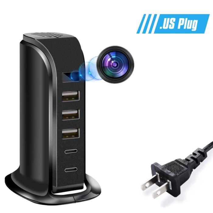 Prise US Caméra avec 8G-Mini caméra de surveillance Wifi HD 1080P, 5 ...