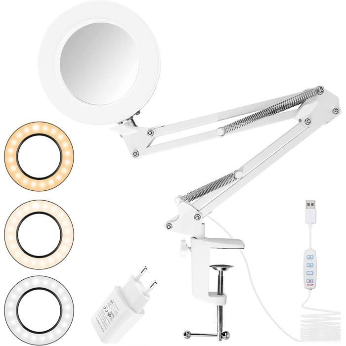 Lampe de bureau loupe à LED, lentille grossissante 5X 10 niveaux de ...