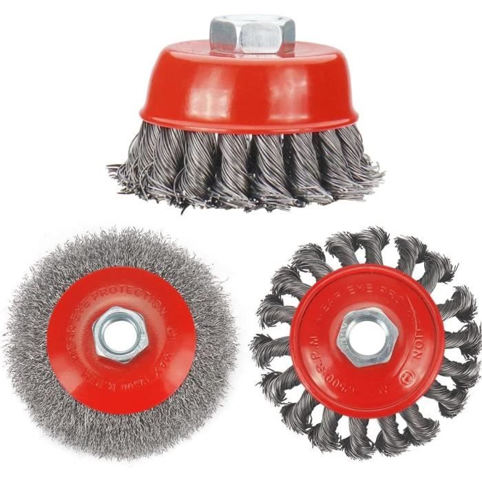 Lot De 3 Brosses Métalliques 75-100 Mm, 5-8"-11 Fils Torsadés Et Brosse ...
