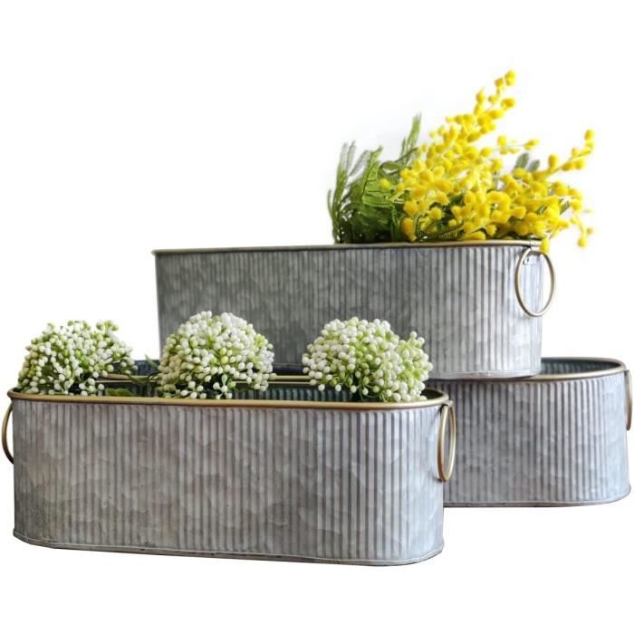 Lot De 3 Pots De Fleurs Ovales Vintage En Zinc Pour Intérieur Et ...