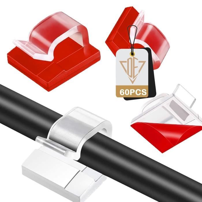 Attache Cable Adhesif 60 Pièces, Clips Cable Autocollants, Clip Cable Adhesif, Fixation Cable ...