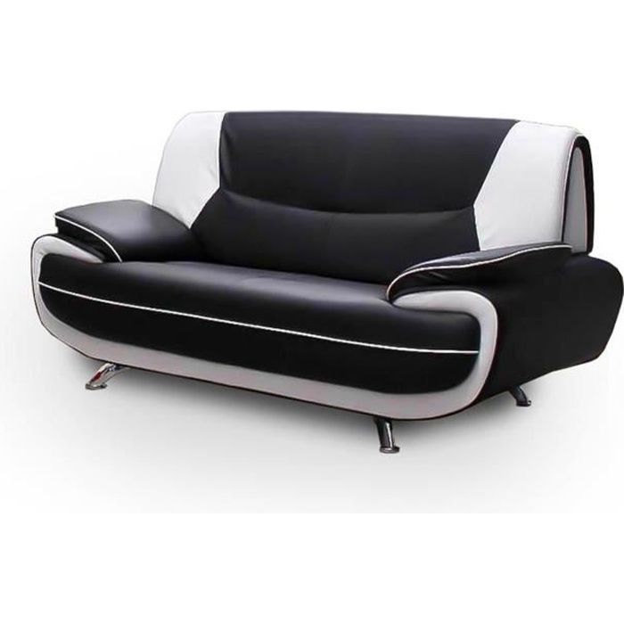 Canapé 2 places - MUZA - Simili cuir - Noir et blanc - Design ...