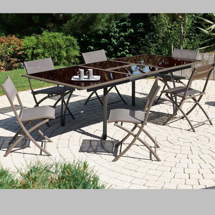 Table aluminium plateau verre fumé RALLONGE PAPILLON 180/240 cm ...