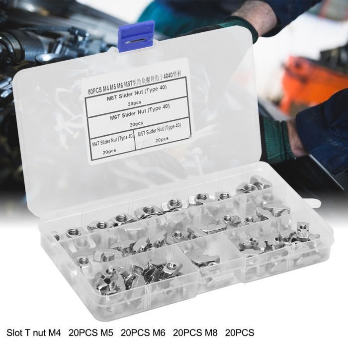 Crou coulissant à fente en T Sliding T-slot nut, 80 pieces Sliding T-slot nuts M 4 M5 M6 M8 ...