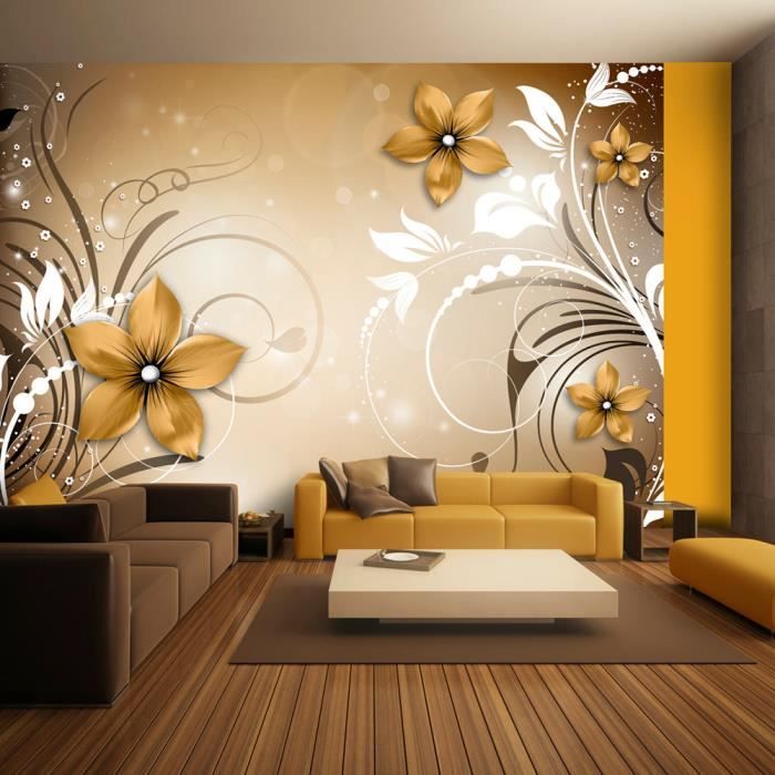 Papier peint Fleurs Brown rhapsody 250x175 cm - Papier peint ...