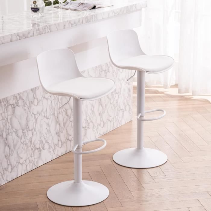 Tabouret Bar Blanc Lot De 2 Tabouret Cuisine Reglable En Hauteur Et ...