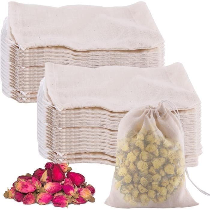 QUACOWW Lot de 100 sachets en mousseline de coton avec cordon de ...