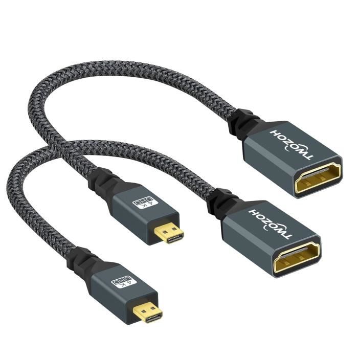 Twozoh Adaptateur Micro HDMI vers HDMI Lot de 2, Câble Micro HDMI Mâle ...