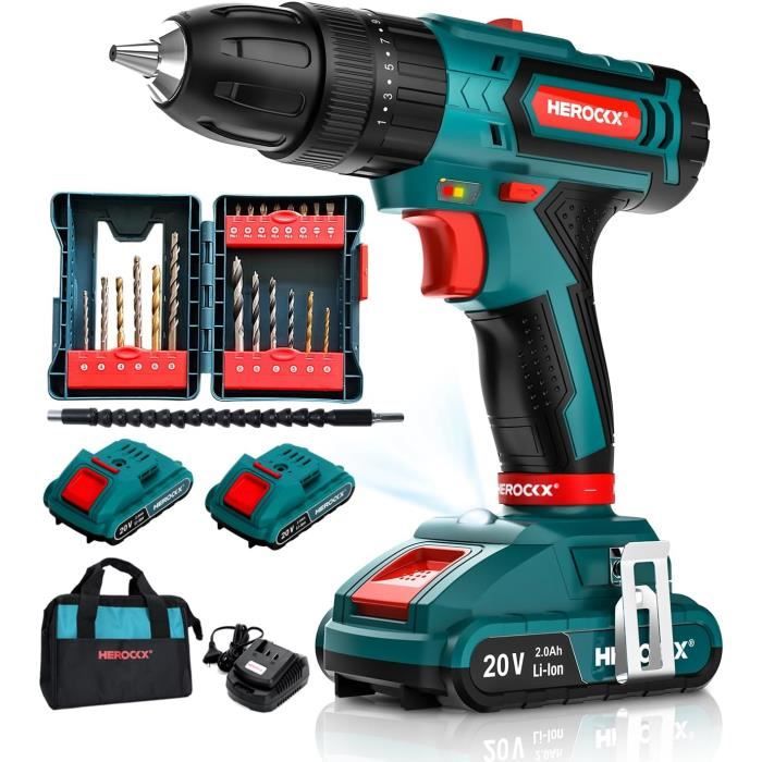 Perceuse Visseuse Sans Fil 20V, Visseuse Sans Fil Avec 2 Batteries 2000Mah, 42Nm Perceuse ...