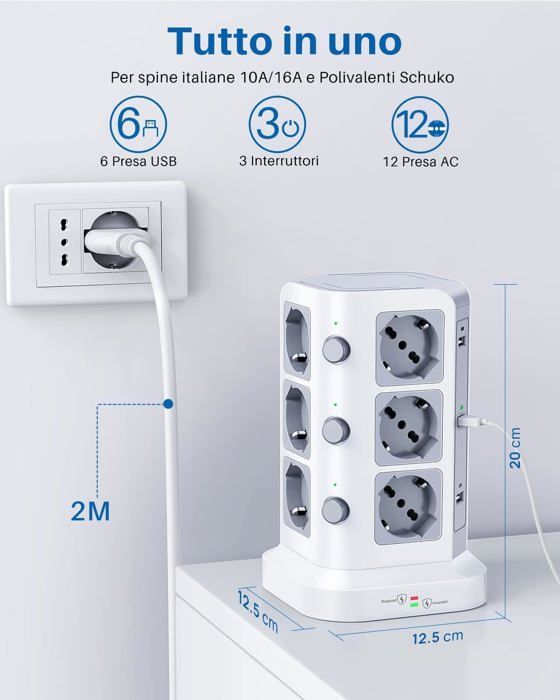 Multiprise avec protection contre les surtensions (4000 W/16 A) prise ...
