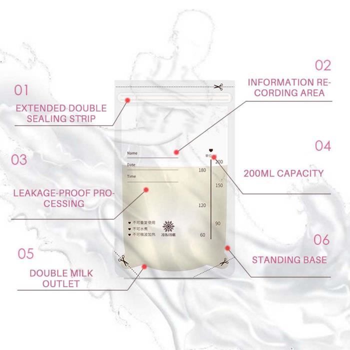 VGEBY sac de lait maternel jetable 30pcs 200ml sac de stockage de lait ...