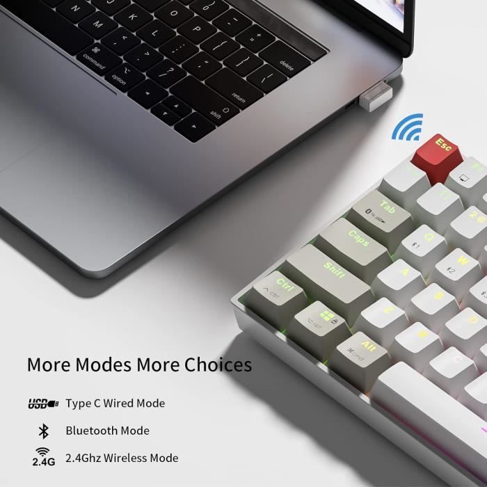 Gm840 Clavier Gaming Sans Fil Mini,Clavier Mécanique 60% Blanc Et Gris ...