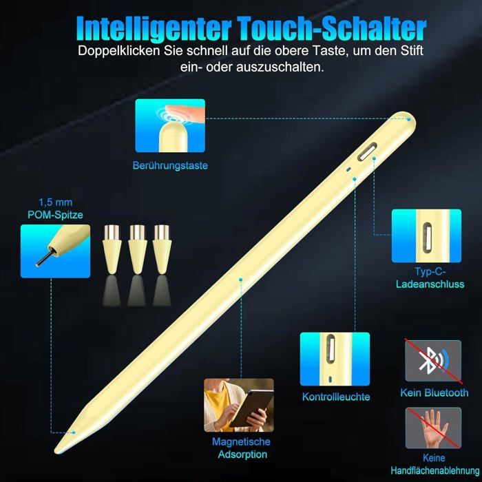 Stylet capacitif pour écrans tactiles - EDILIX - Pointe 1,5 mm - Jaune ...