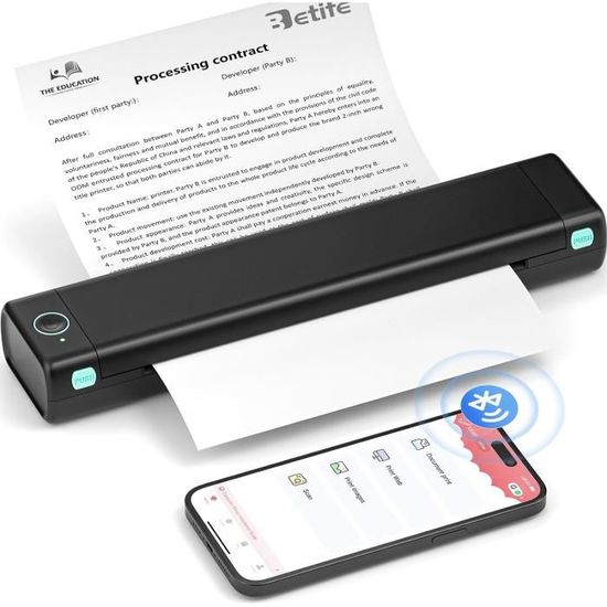 Betife Imprimante mobile portable A4 Bluetooth Mini imprimante pour le ...