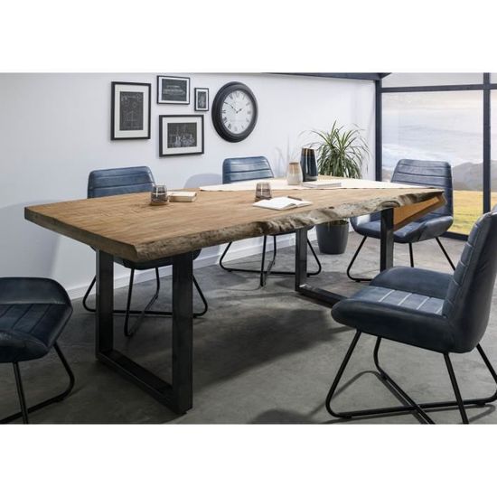 Table à manger - Bois massif de manguier - 220x100 cm - Beige ...