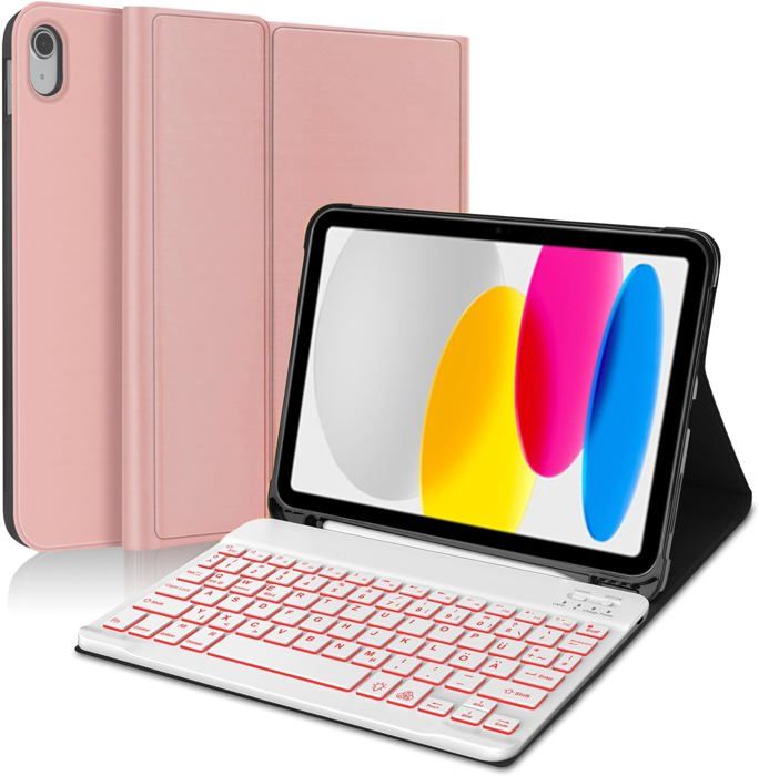 Coque Clavier pour iPad 10eme Generation 10.9" 2022, AZERTY Francais Clavier Rétro-éclairé ...