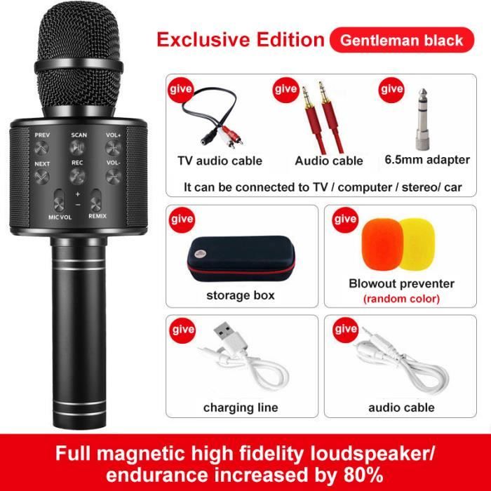 Le noir Microphone karaoké Portable, haut-parleur professionnel sans fil, Bluetooth, WS858, KTV ...