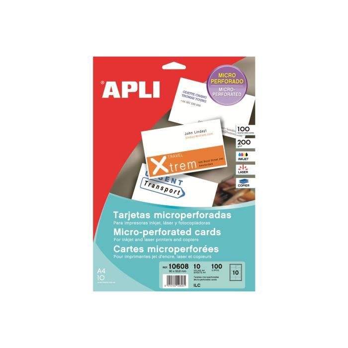 APLI PAPER Cartes de visite micro-perforé blanc 90 x 50.8 mm 200 g-m² ...