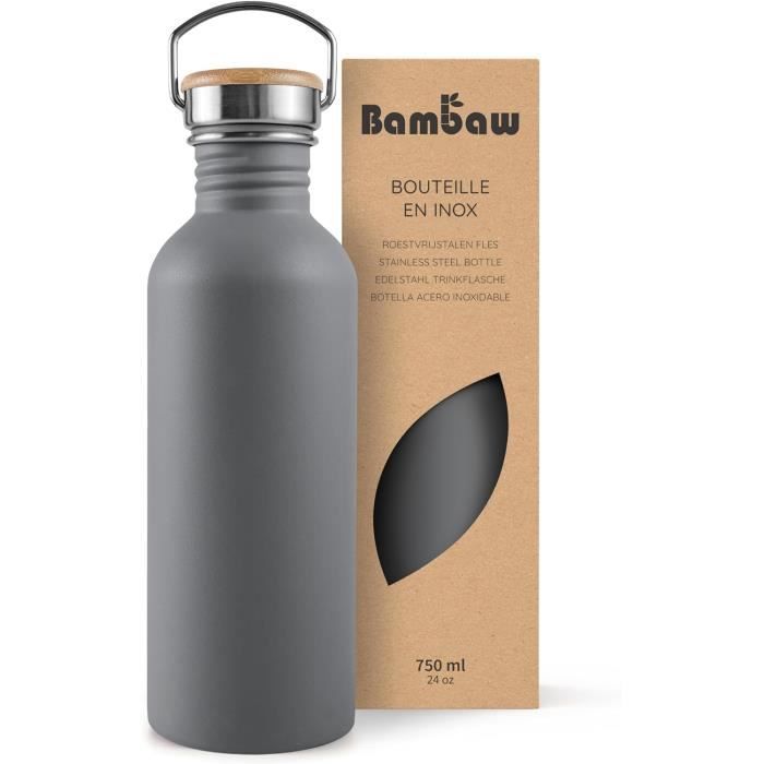 Gourde Inox 750 ml, Gourde Sport Grise, Bouteille d'Eau Non-Isotherme ...