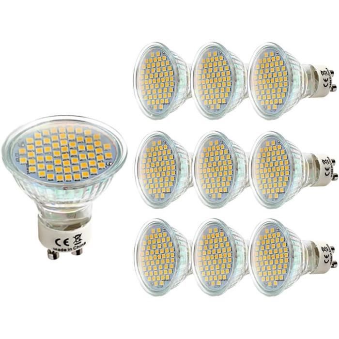 Lot de 10 Ampoule Spot LED GU10, Verre, 5W Equivalente Incandescence 50W, Blanc Chaud 3000K ...