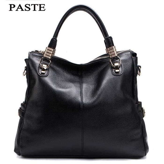 Sac à main femme cuir véritable noir mode et simple sac Bandoulière ...
