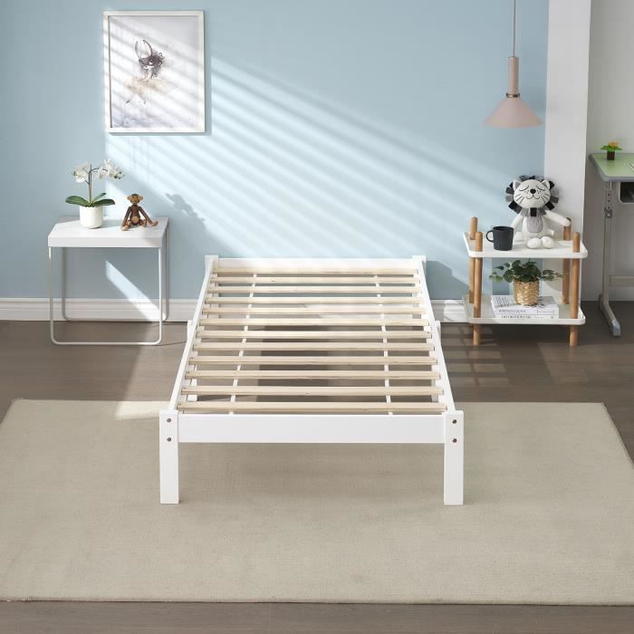 Structure de lit 90 x 190 cm - Cadre de lit en bois avec sommier ...