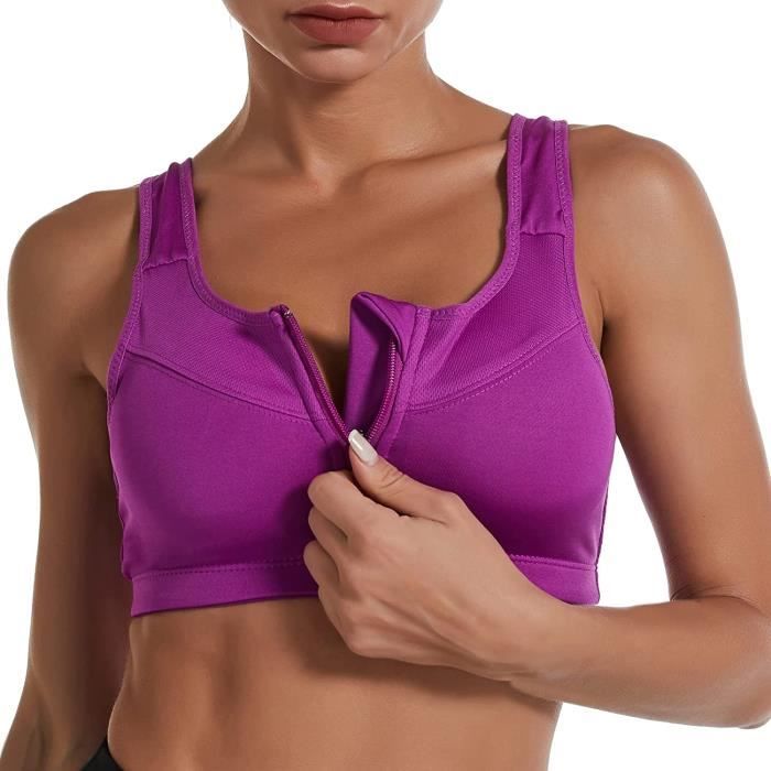 Soutien Gorge De Sport Femme Maintien Fort Avant Zipper Push Up Sans
