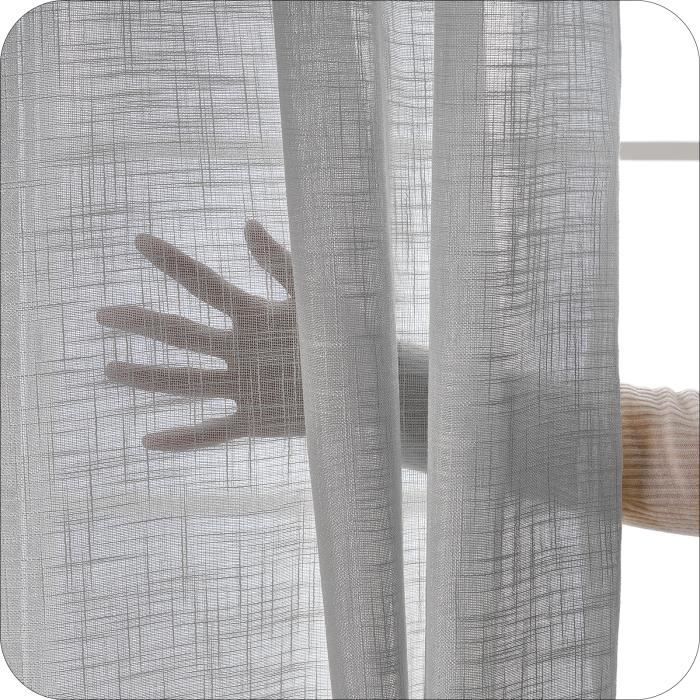 Lot de 2 Rideau Voilage - 140x220cm Gris - en Lin Simple Élégant décor ... Lot de 2 Rideau Voilage - 140x220cm Gris - en Lin Simple Élégant décor ...