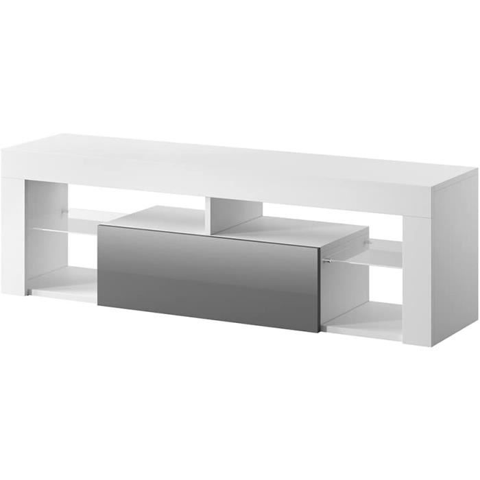 Hugo - Meuble Tv-Banc Tv 140 Cm (Blanc-Gris)[E656] - Cdiscount Maison