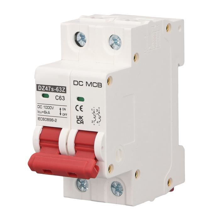 Disjoncteur DC 2P Disjoncteur DC Miniature 1000V 2P, Support de Rail DIN 6000A, capacité de ...