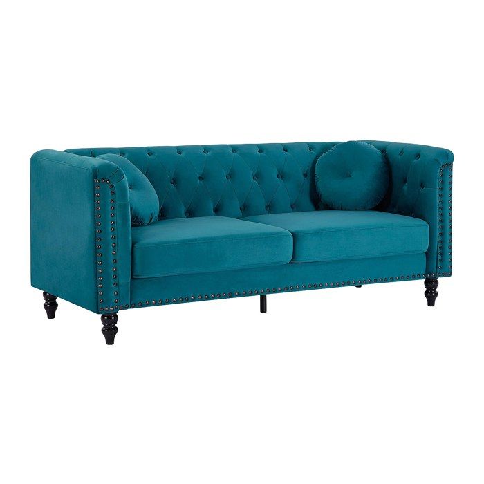 Canapé 3 places en velours bleu canard TURNER - Cdiscount Maison