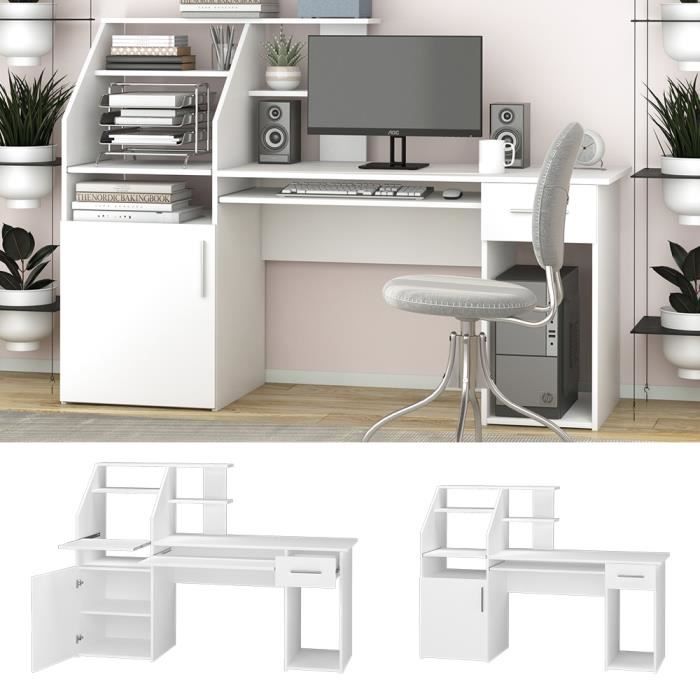 Vicco Bureau informatique Bureau Table de travail Edwin blanc Tablettes ...