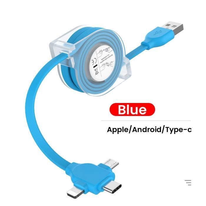 Bleu-2m -Câble de Charge USB Micro et Type C rétractable,2M,3 en 1,pour ...