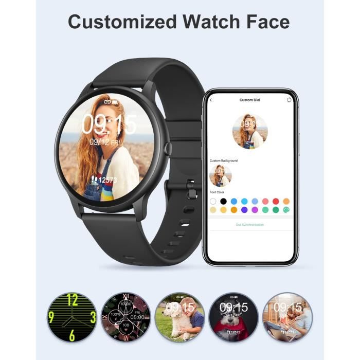 Montre Connectée Femme Homme Smartwatch Fond D'Écran Personnalisé Cardio Podometre Pour Ios ...