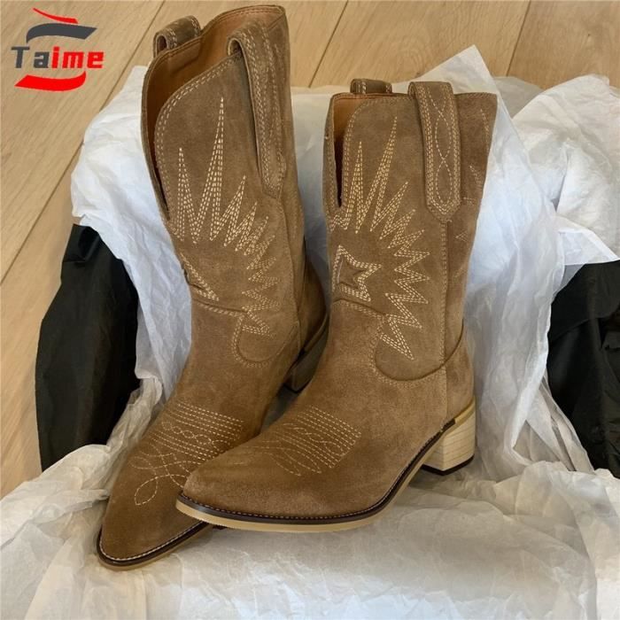 Botte,Bottes de Cowboy occidentales rétro pour femmes, bottes brodées ...