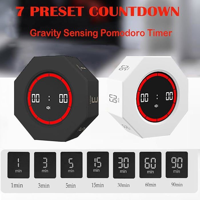 Cube Timer, minuterie Rotation par gravit, Pomodoro Timer avec cran LED, Compte rebours 1-3-5-15 ...