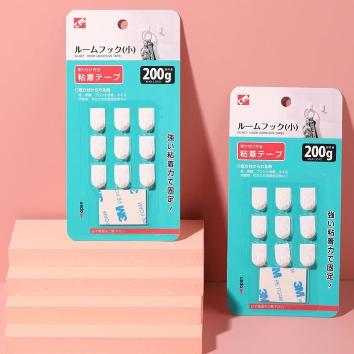 Lot de 18 mini crochets autocollants - Crochets muraux en plastique adhésifs pour clés, colliers ...