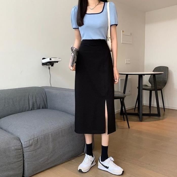 Jupes de bureau minces pour femmes,Streetwear monochrome,All-Match ...