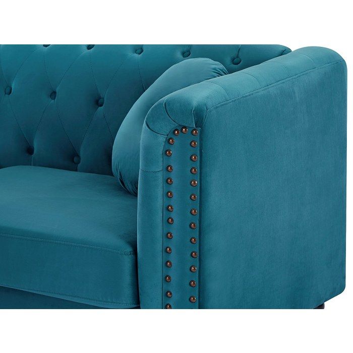 Canapé 3 places en velours bleu canard TURNER - Cdiscount Maison
