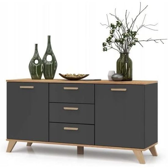 Commode Avec 3 Tiroirs Et 2 Portes, 150 X 45 X 75 Cm, Poignées En ...