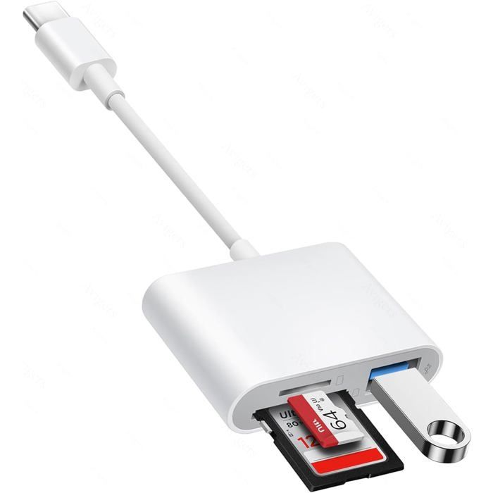 Lecteur de carte SD USB-C - EDILIX - 3 fentes - Plug & Play - Blanc ...