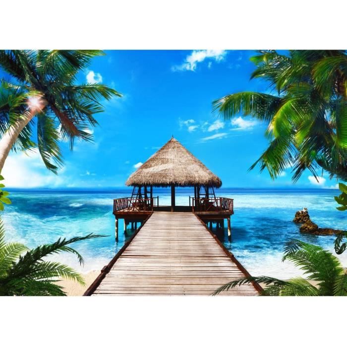 Papier Peint Intissé Mural Mer Cabane De Plage Moderne Toison Salon ...
