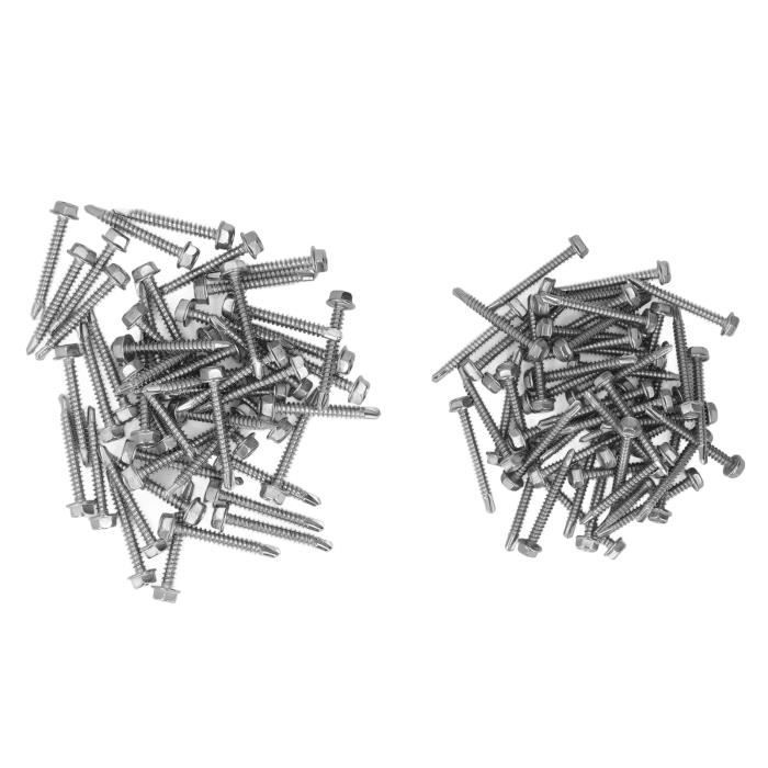 EJ.life Matériel de fixation Assortiment de 100 vis autoperceuses à tête hexagonale en acier ...