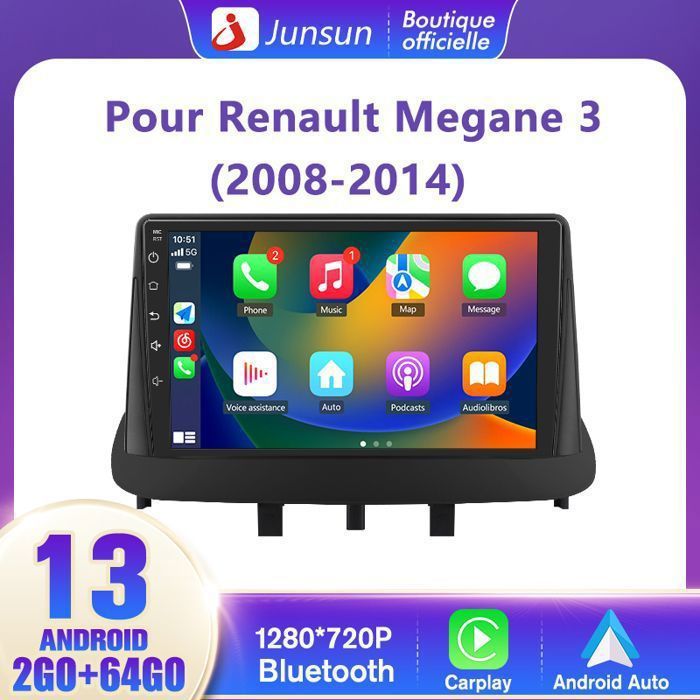 Junsun Autoradio Android 13 2Go+64Go pour Renault Megane 3 9 Pouces ...