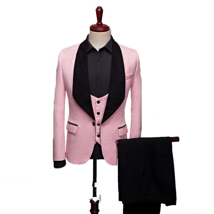 Costume homme rose Leocloho - Tissage jacquard - Anti-rides Rose ...