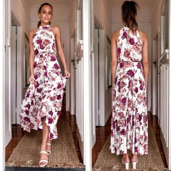 Robe Femme Chic Elégant Motif Floral Glamour Bohème Dark violet LC Dark ...