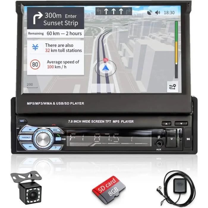 Hikity Autoradio Bluetooth 1 Din GPS avec 7‘’ Écran Tactile Retractable ...